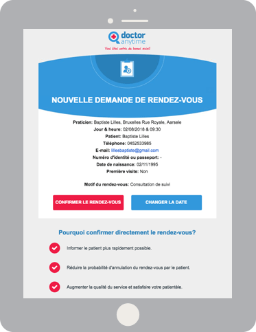 Fonctionnalités — rappels par mail & SMS, RDV en ligne | doctoranytime